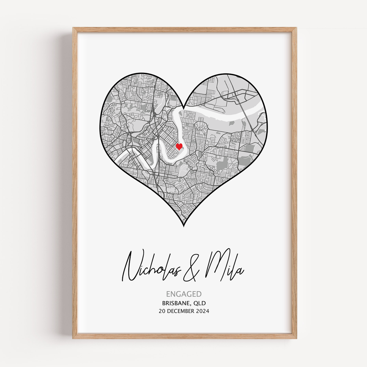 Engagement Heart Map Print | Mark Your Moment